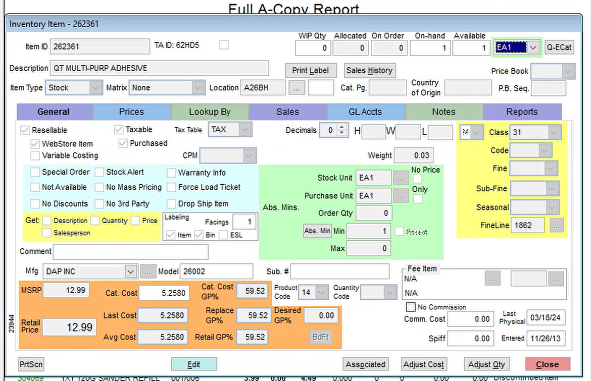 Full A-Copy Report Details